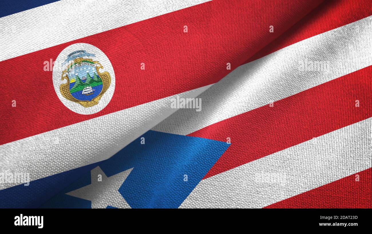 Costa Rica and Puerto Rico two flags textile cloth, fabric texture ...