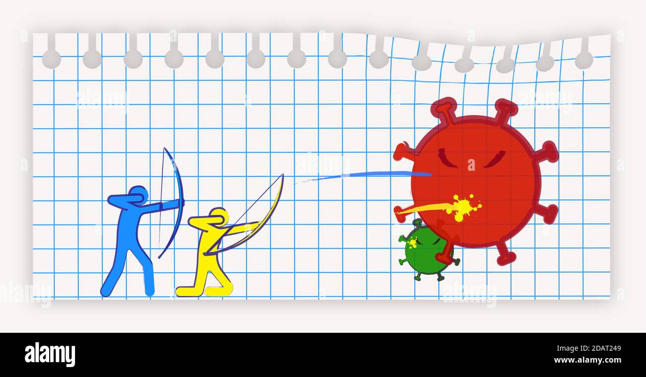 People archers shoot viruses and bacteria with colorful arrows ...
