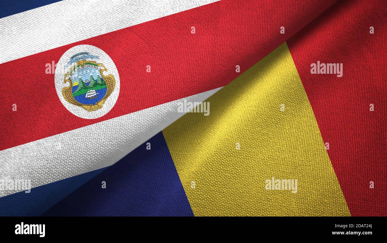 Costa Rica and Romania two flags textile cloth, fabric texture Stock ...
