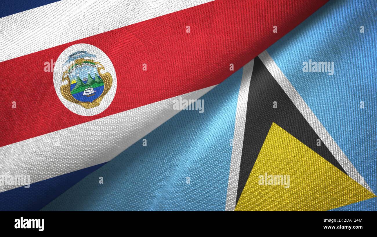 Costa Rica and Saint Lucia two flags textile cloth, fabric texture ...