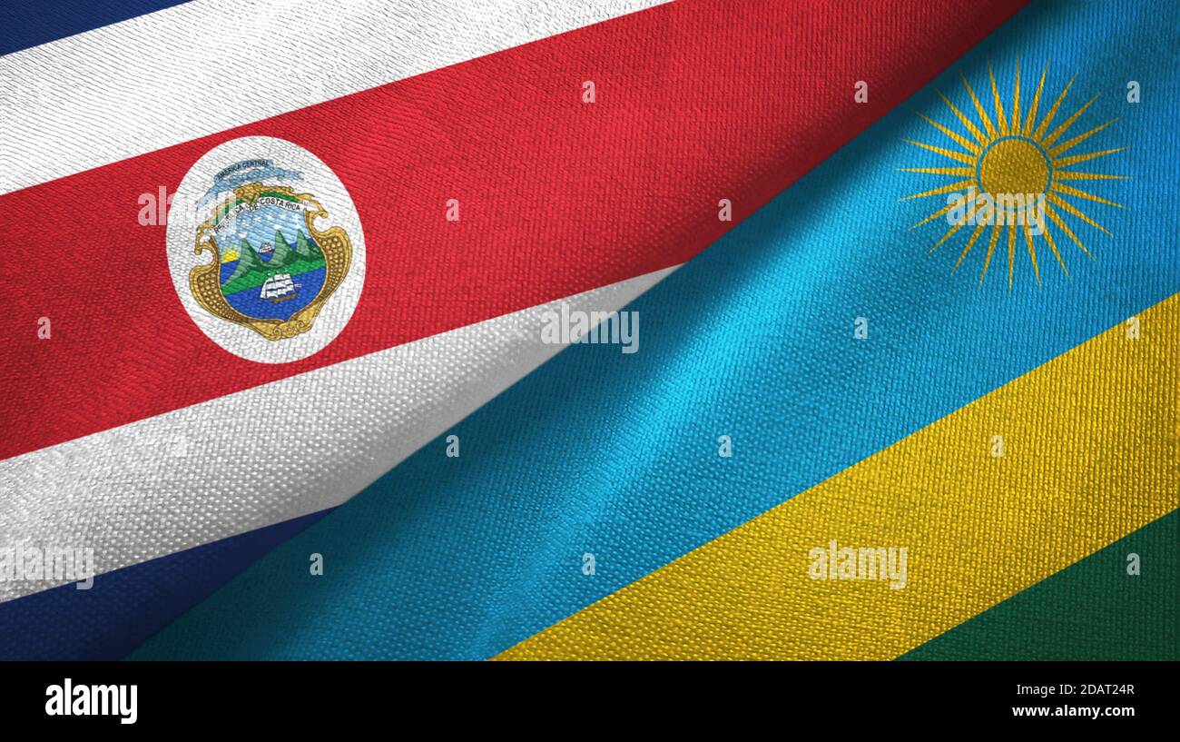 Costa Rica and Rwanda two flags textile cloth, fabric texture Stock ...