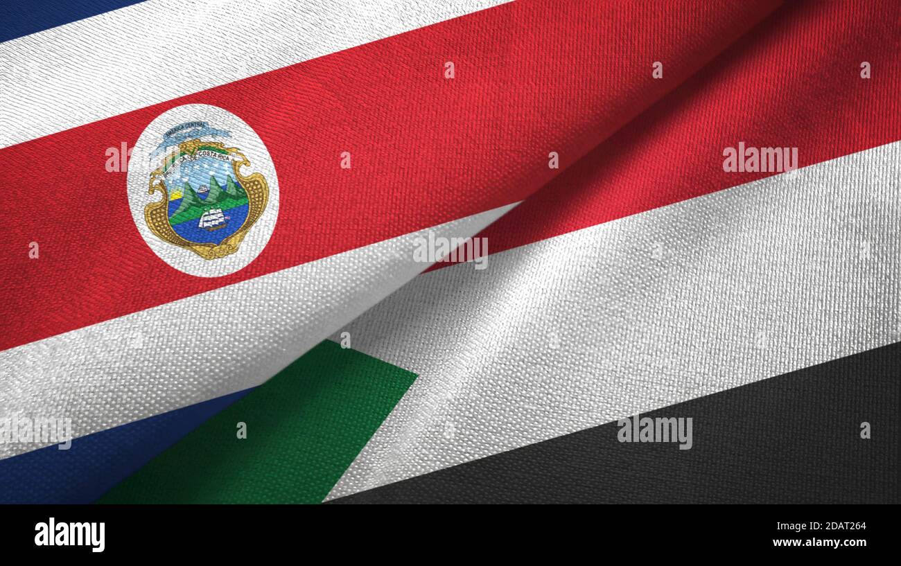 Costa Rica and Sudan two flags textile cloth, fabric texture Stock ...