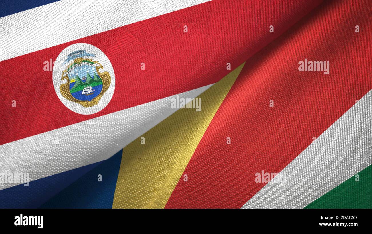 Costa Rica and Seychelles two flags textile cloth, fabric texture Stock ...