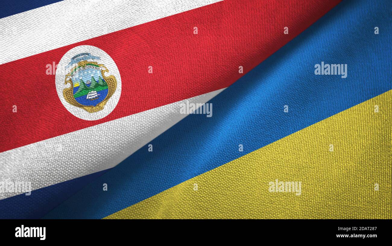 Costa Rica and Ukraine two flags textile cloth, fabric texture Stock ...
