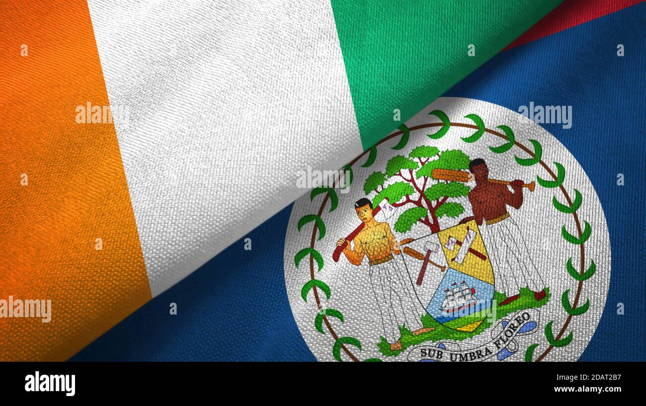Cote d'Ivoire and Belize two flags textile cloth, fabric texture Stock ...