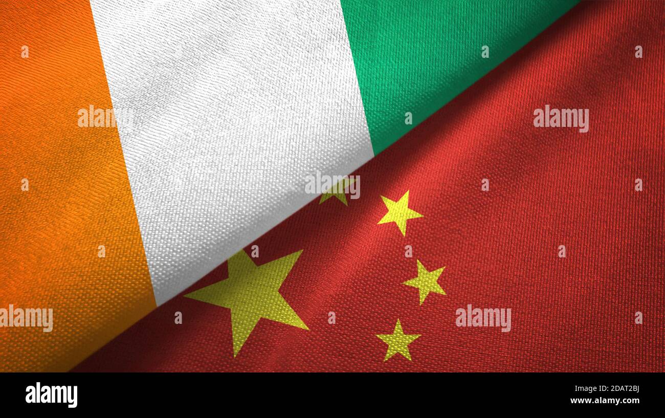 Cote d'Ivoire and China two flags textile cloth, fabric texture Stock ...