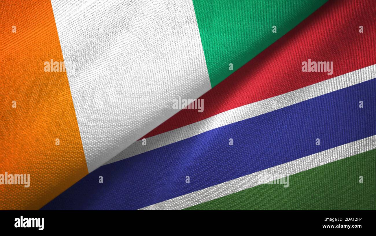 Cote d'Ivoire and Gambia two flags textile cloth, fabric texture Stock ...