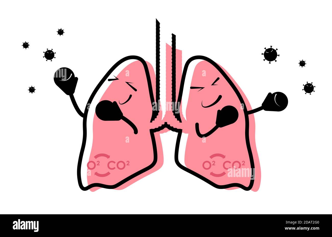 funny icon, healthy human lungs are protected in boxing gloves from the ...