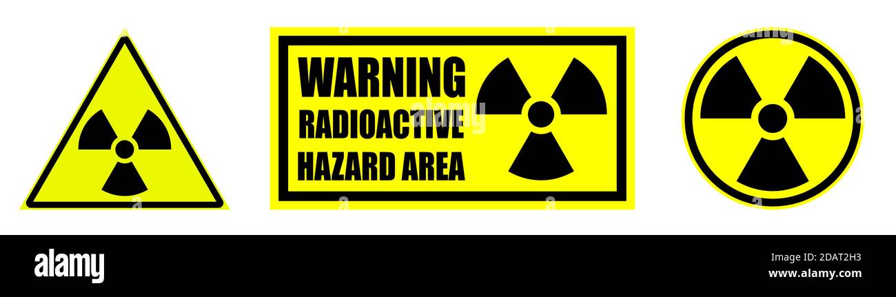 Set of radioactive hazard signs on a yellow background. Isolated vector ...