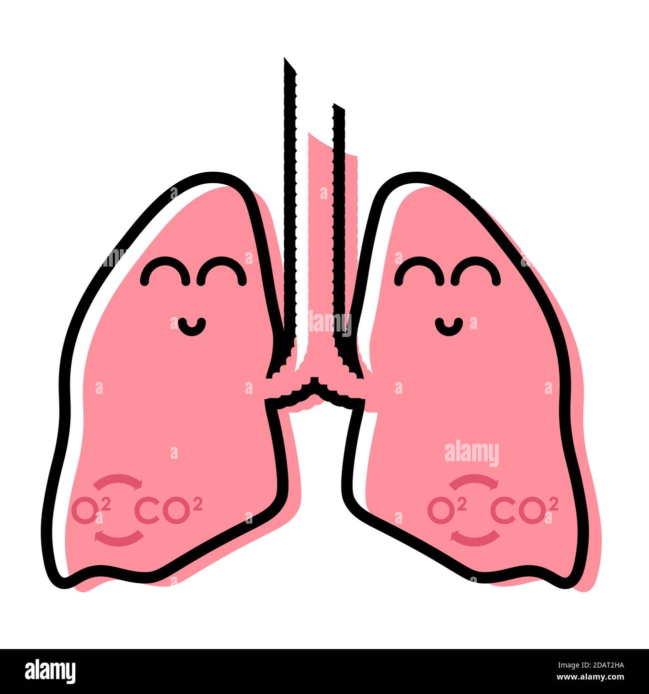 Healthy human lungs funny icon in sketchy linear style. Isolated vector ...
