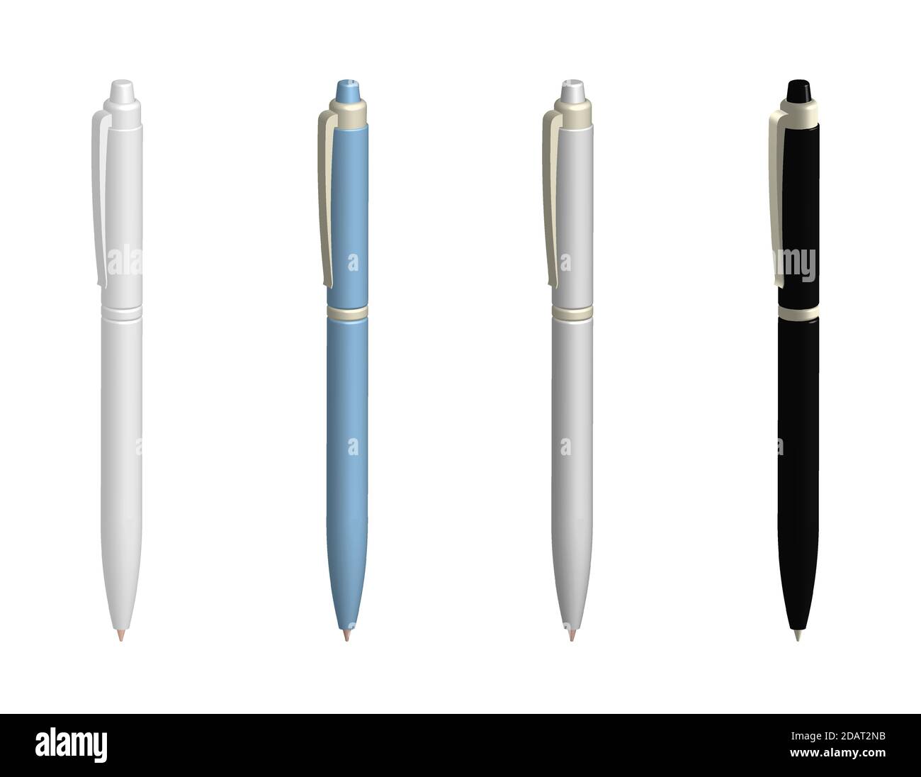 realistic ballpoint pens in various colors. Design element. Isolated ...