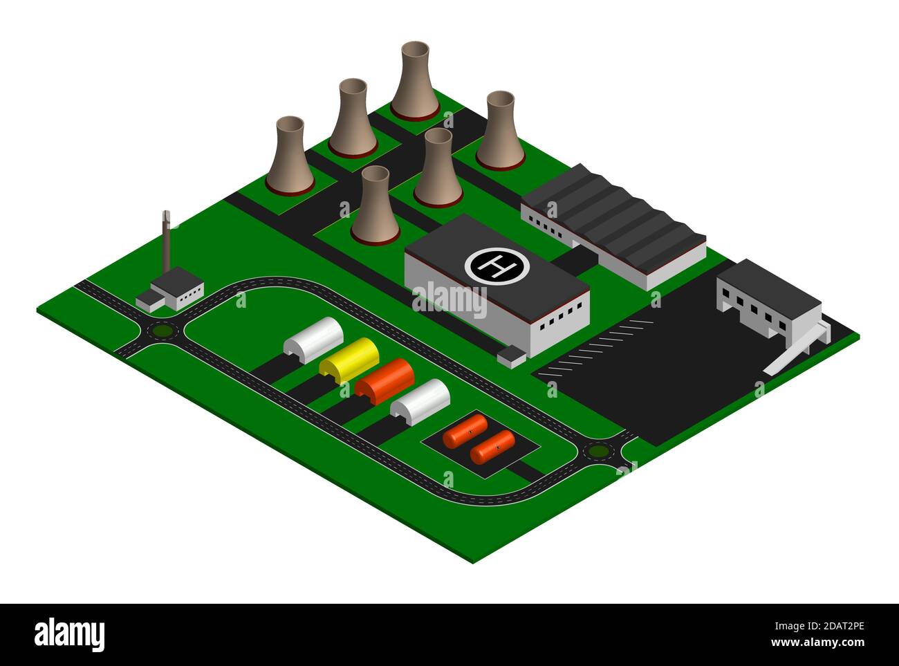 Isometric illustration of a power plant, plant. Production buildings ...