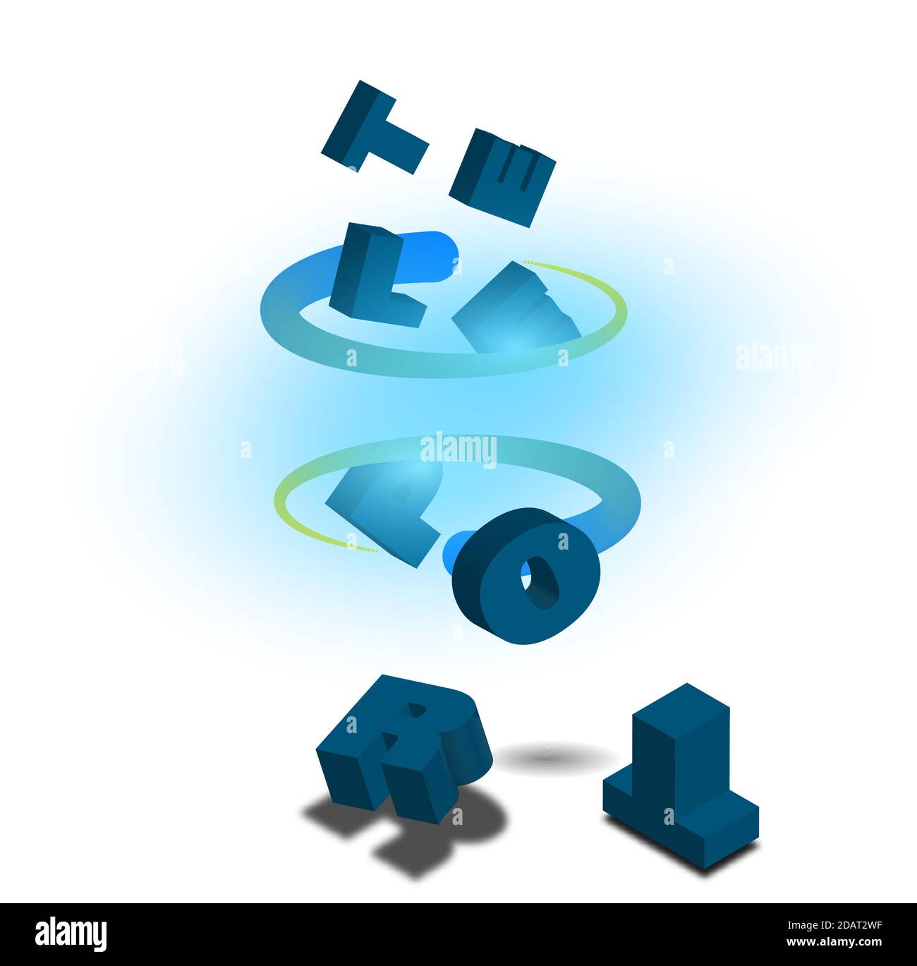 original vertical teleport logo of falling letters, isolated vector on ...