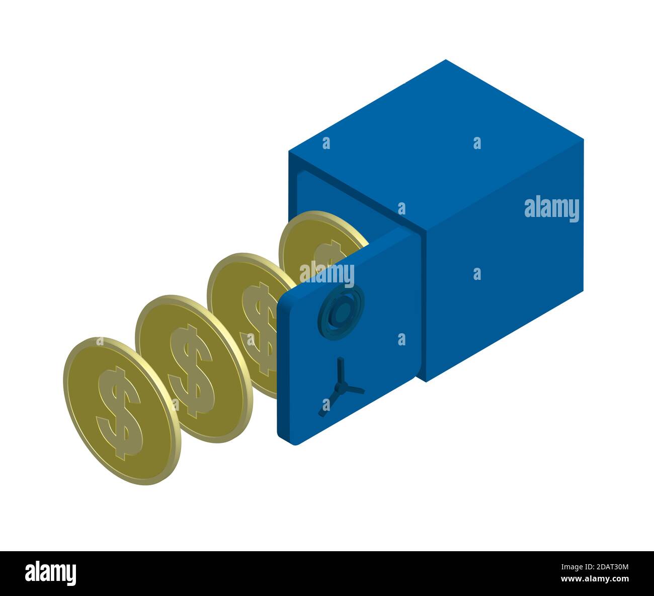 open steel safe with US coins. Dollar sign. Isometric, isolated vector ...