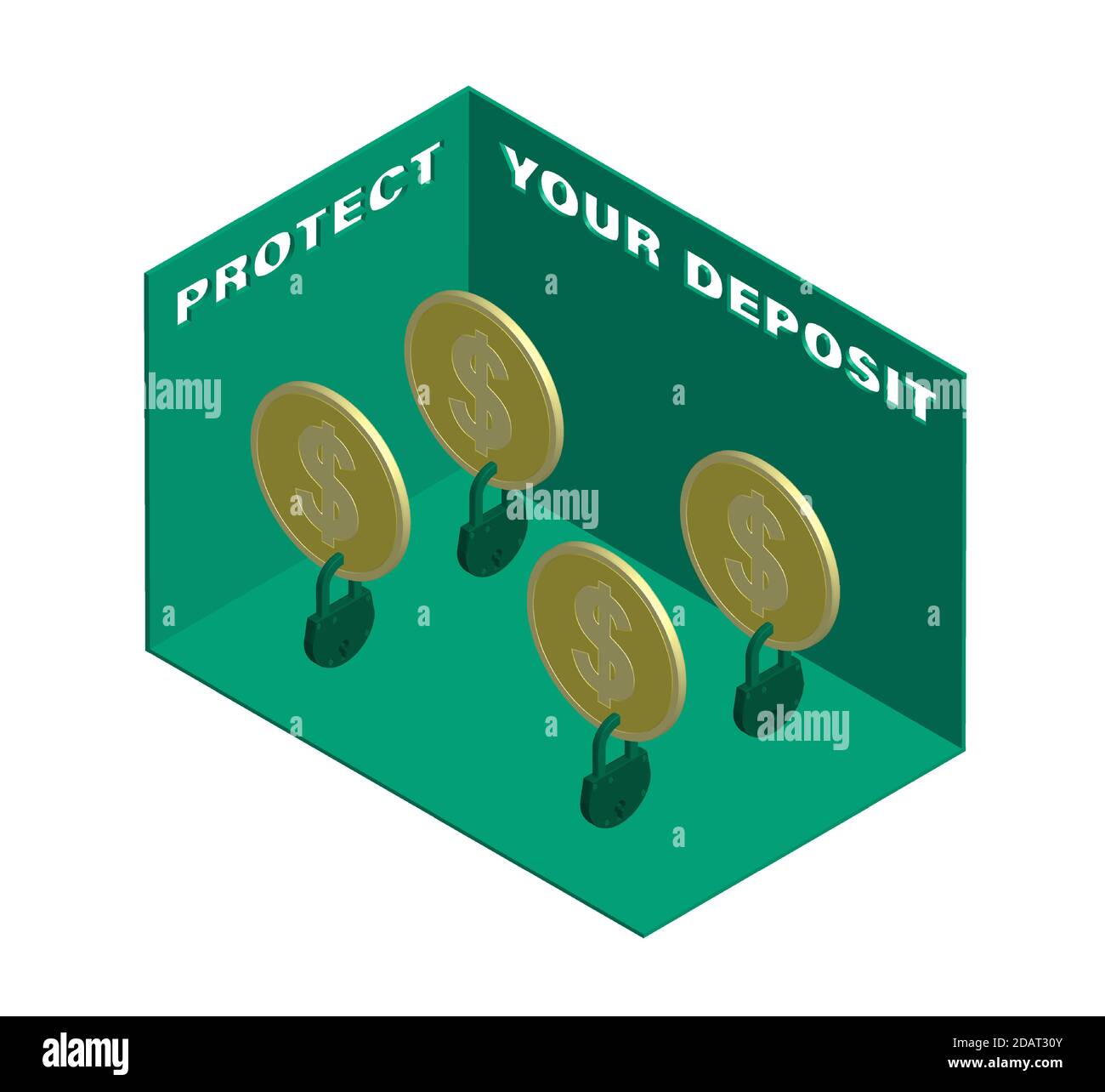 deposit and savings protection. Money safe and locked. Isometric ...