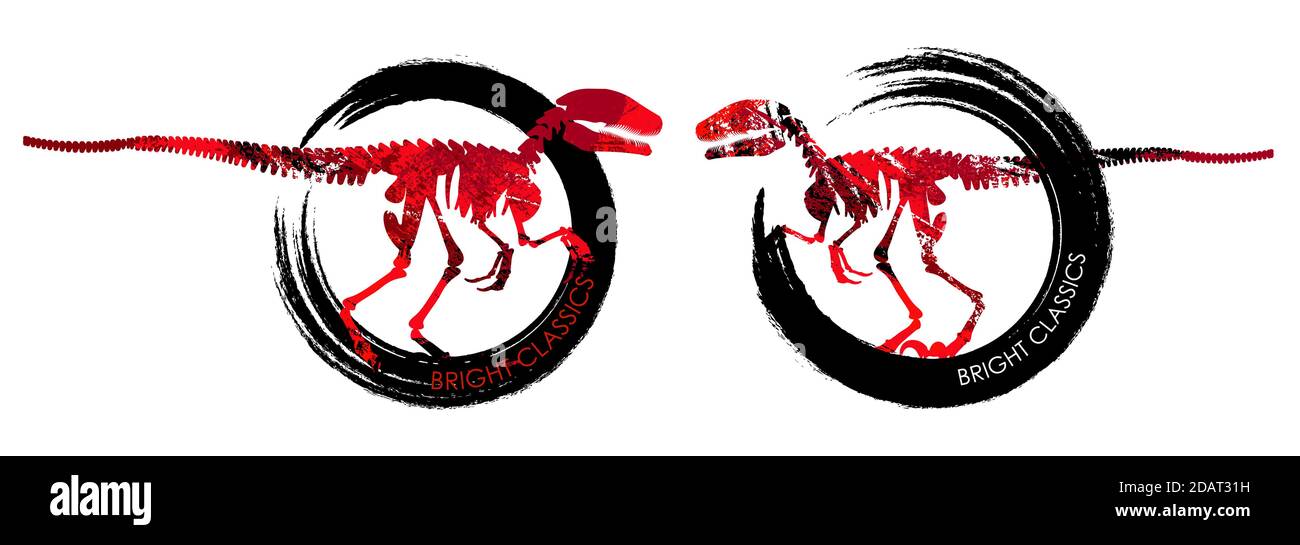 skeleton of a prehistoric dinosaur brutal logo in splash style. Gloomy ...
