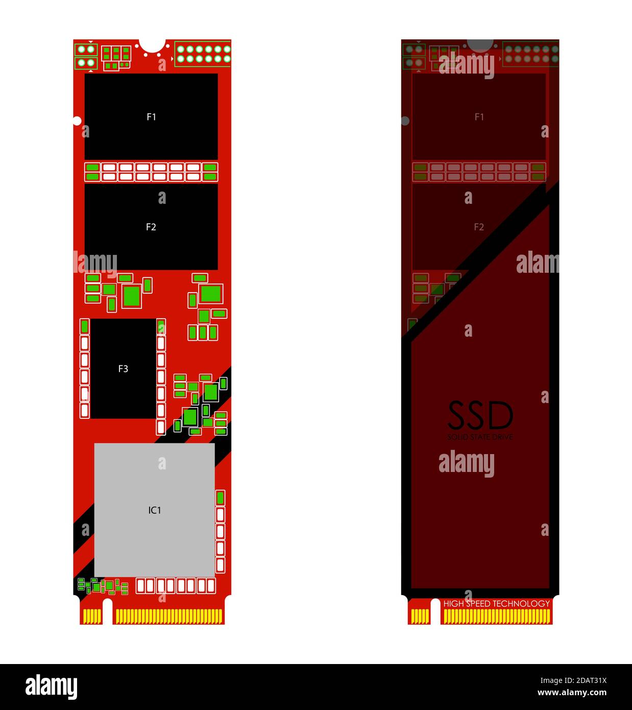 M2 PCI high-speed ssd disk in red-black colors. Isolated vector on ...