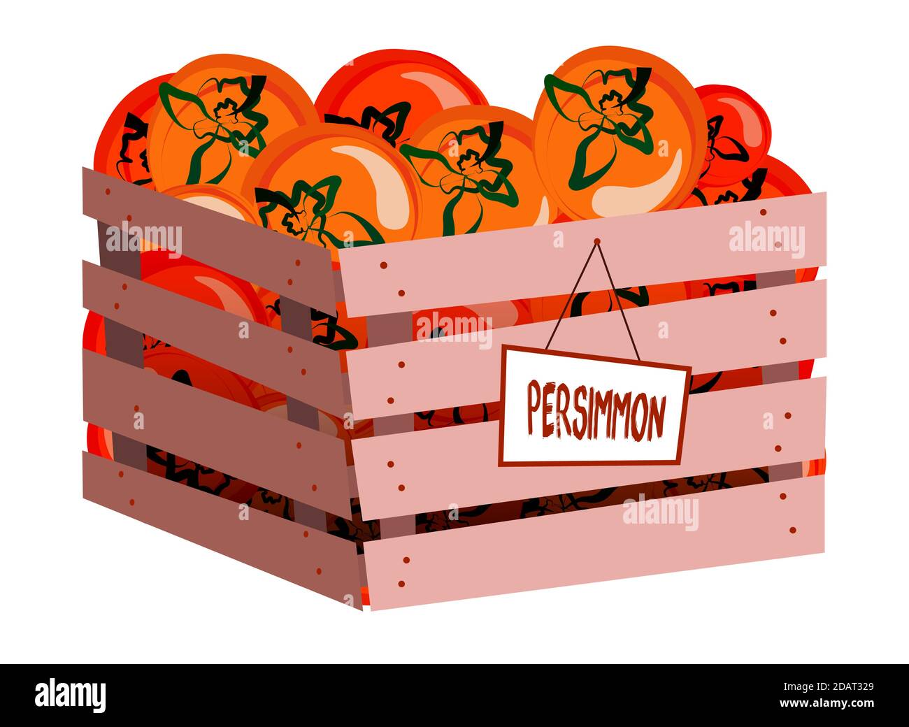 persimmons, a wooden box with juicy fruits, vitamins. Isolated vector ...