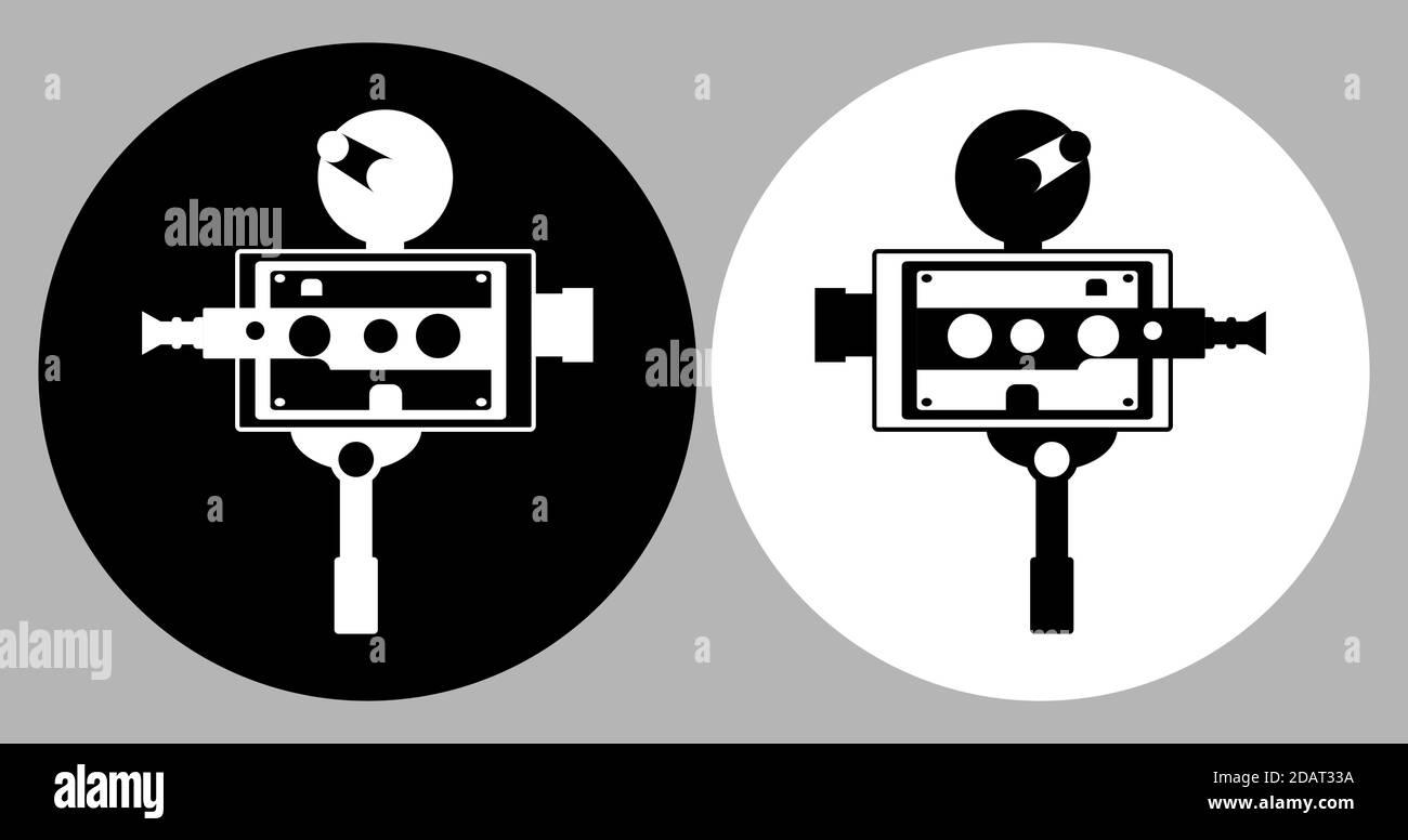 Old vintage portable camcorder logo. Filming a movie on retro instrument. Film recording of a ...