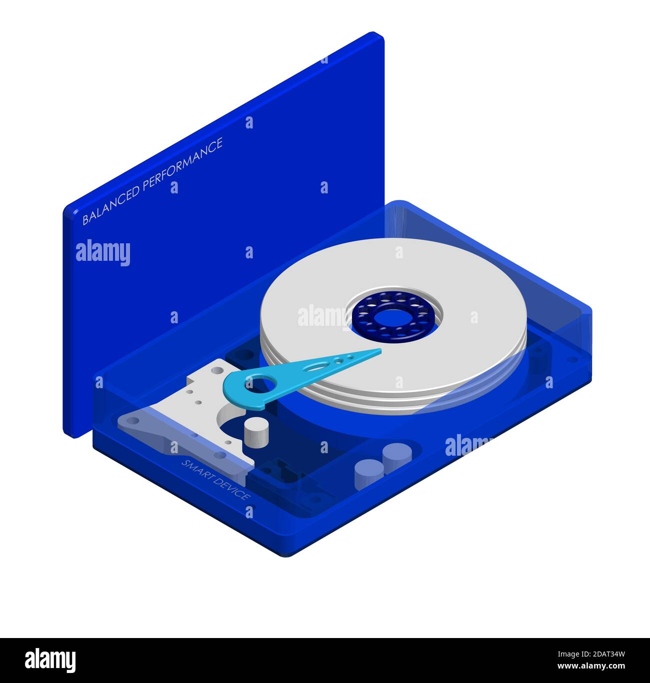isometric hard drive with transparent cover, balanced performance ...