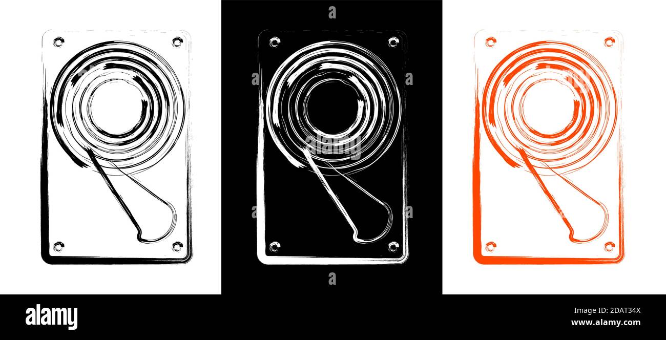 Hard disk with internal device and mechanisms. Color icon. Isolated ...