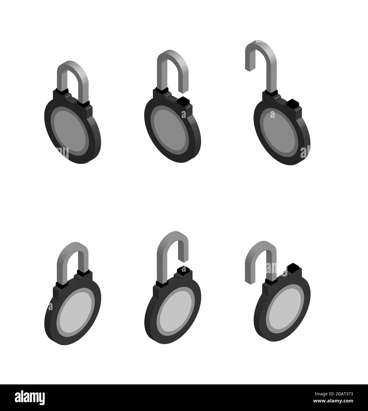round locks in open and closed position in isometric on a white ...