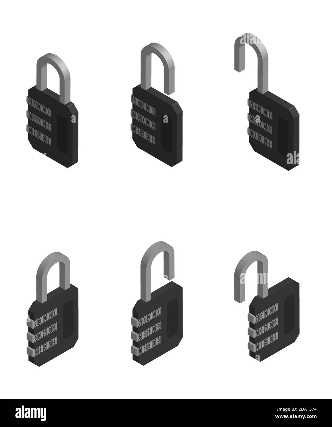isometric locks with a digital code password in open and closed ...