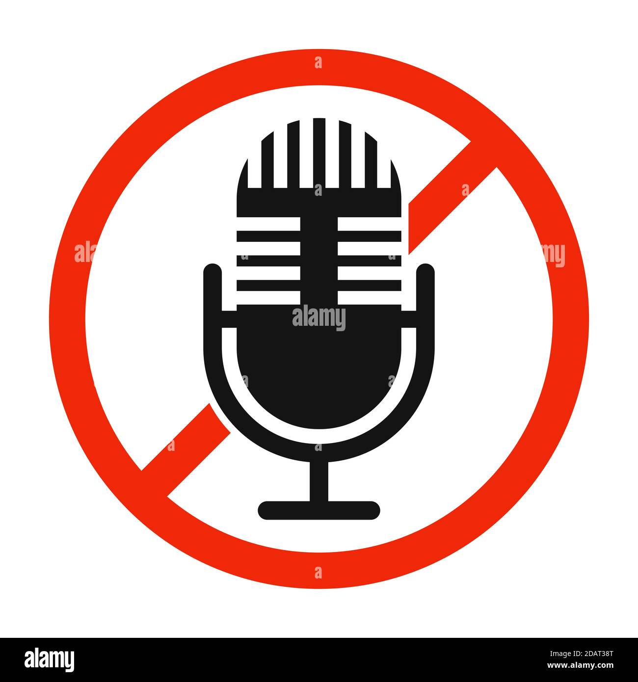 Microphone with red ban sign. No Microphone sign. Microphone forbidden ...