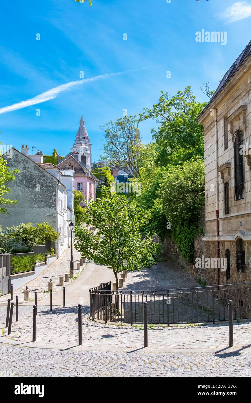 Paris, France, famous pink house and buildings in Montmartre, in a ...