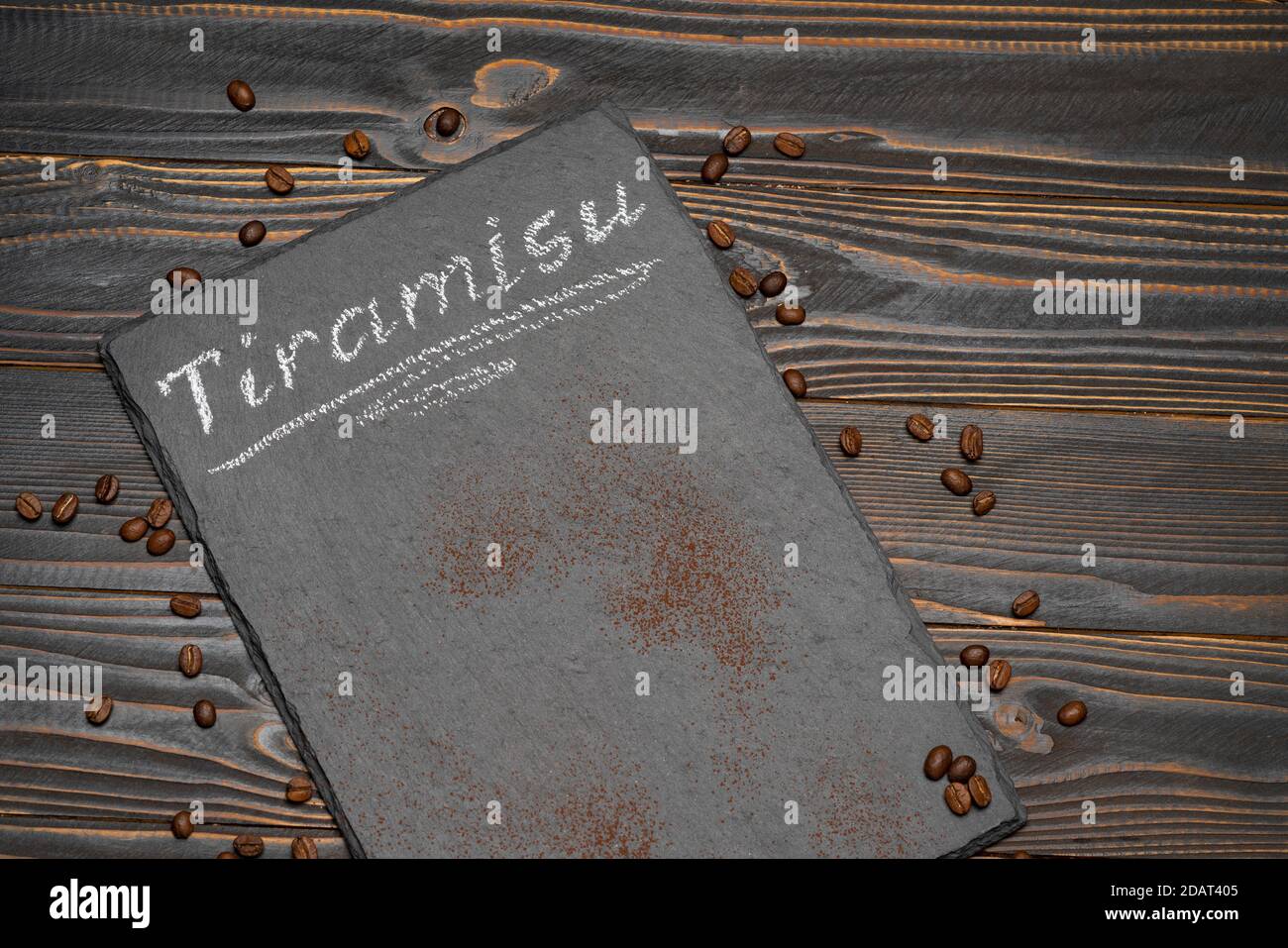 Tiramisu Sign Written In Chalk On Chalkboard On Rustic Vintage Wood ...