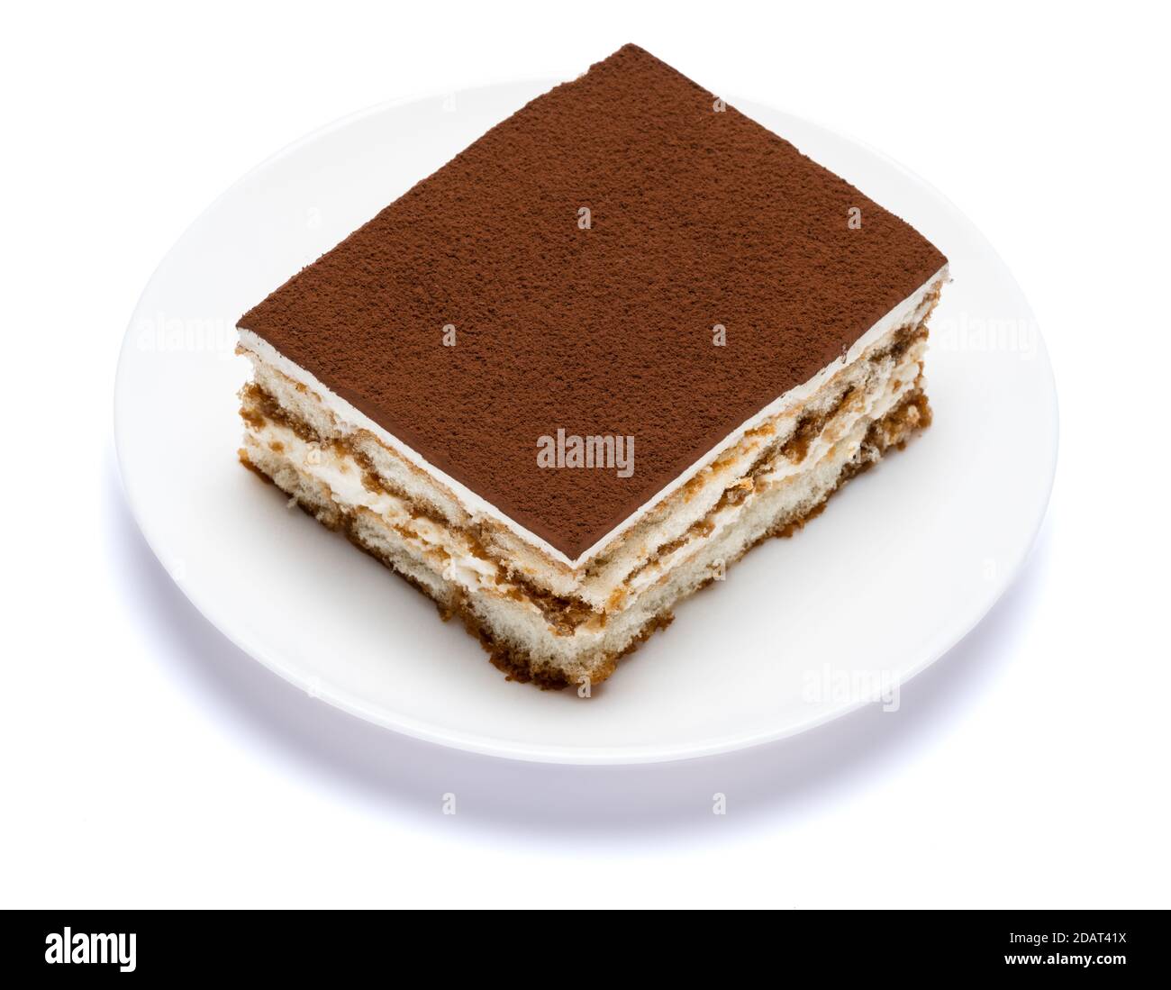 Traditional Italian Tiramisu square dessert portion on ceramic plate ...