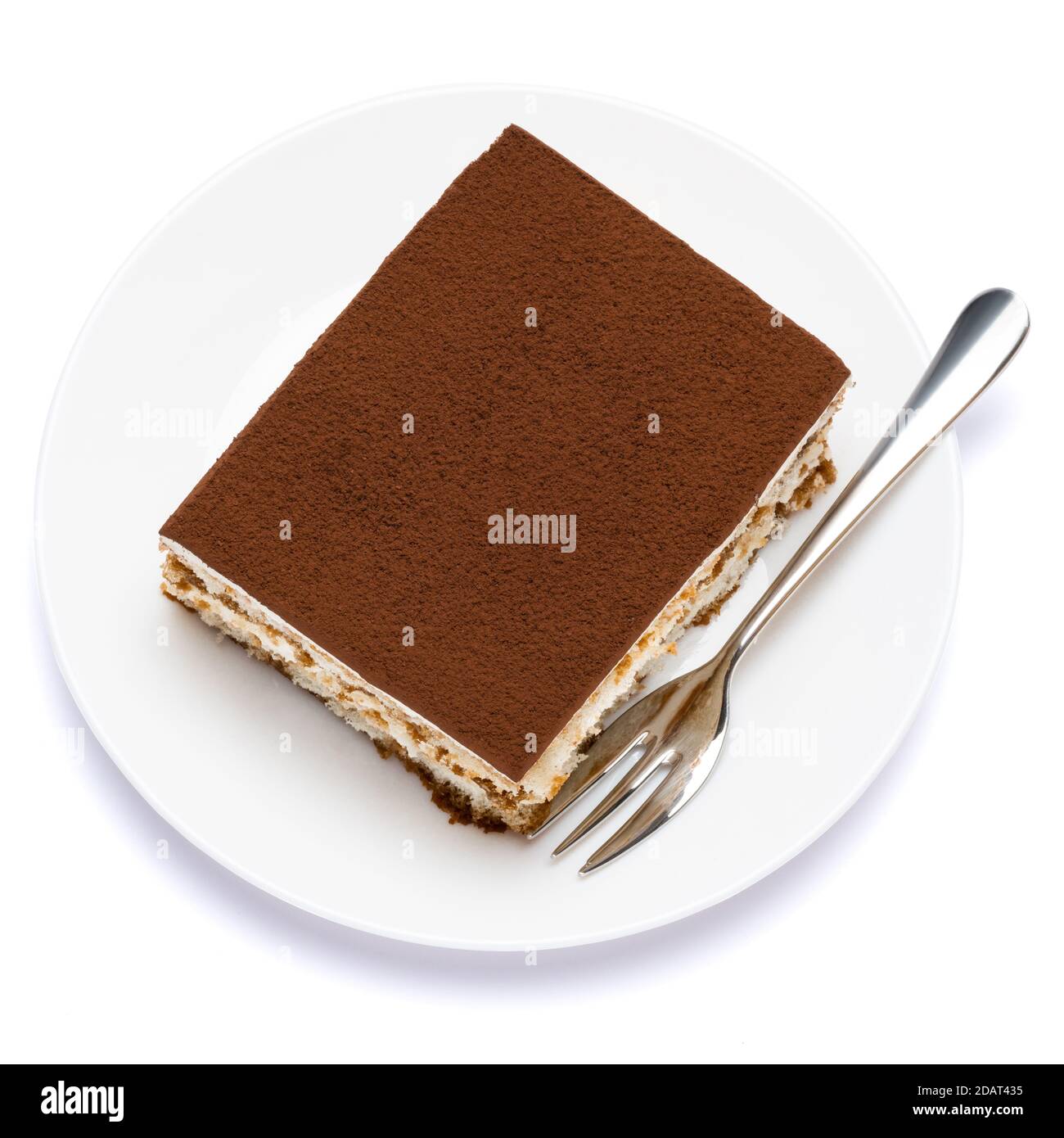 Traditional Italian Tiramisu square dessert portion on ceramic plate ...
