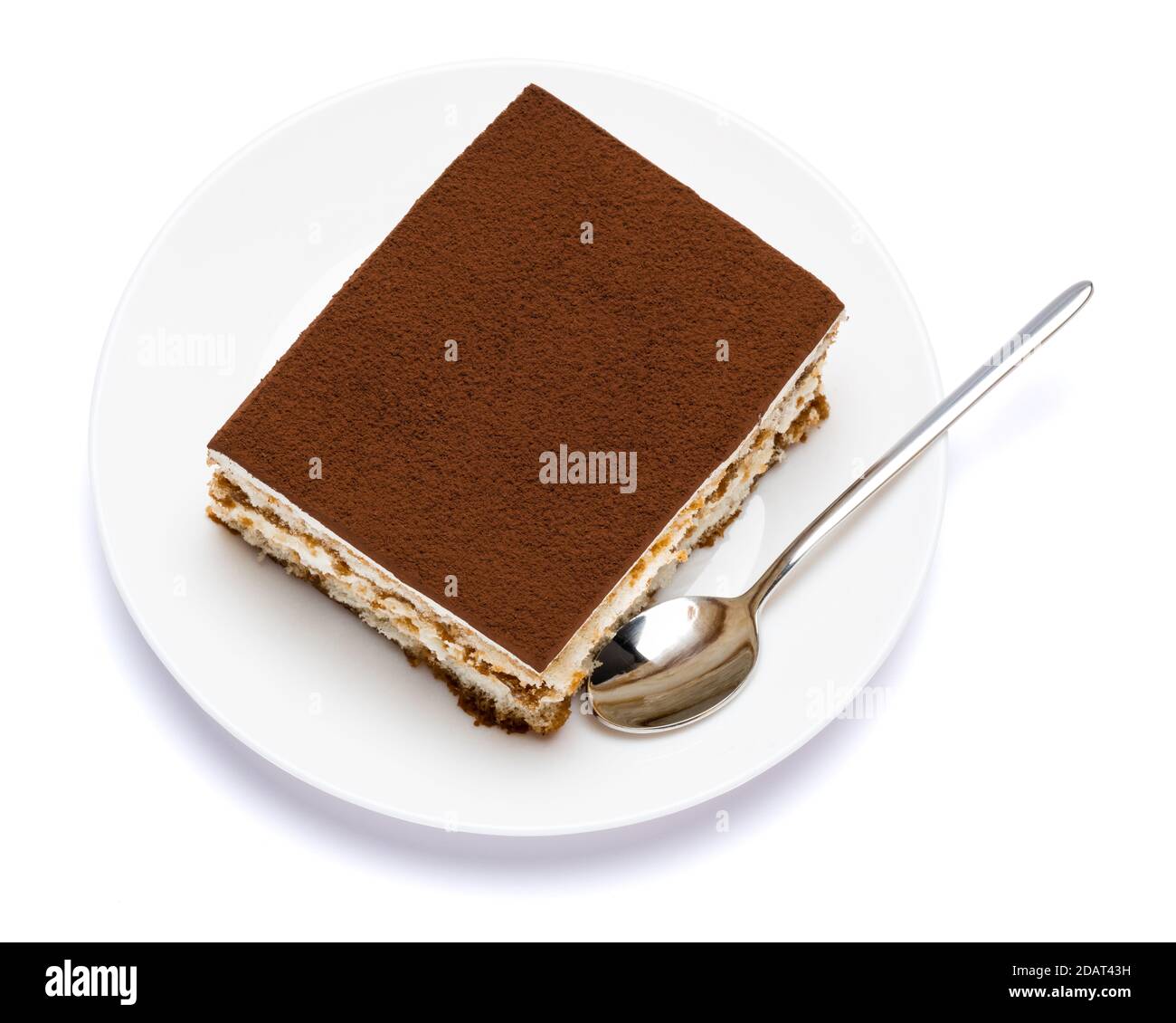 Traditional Italian Tiramisu square dessert portion on ceramic plate ...