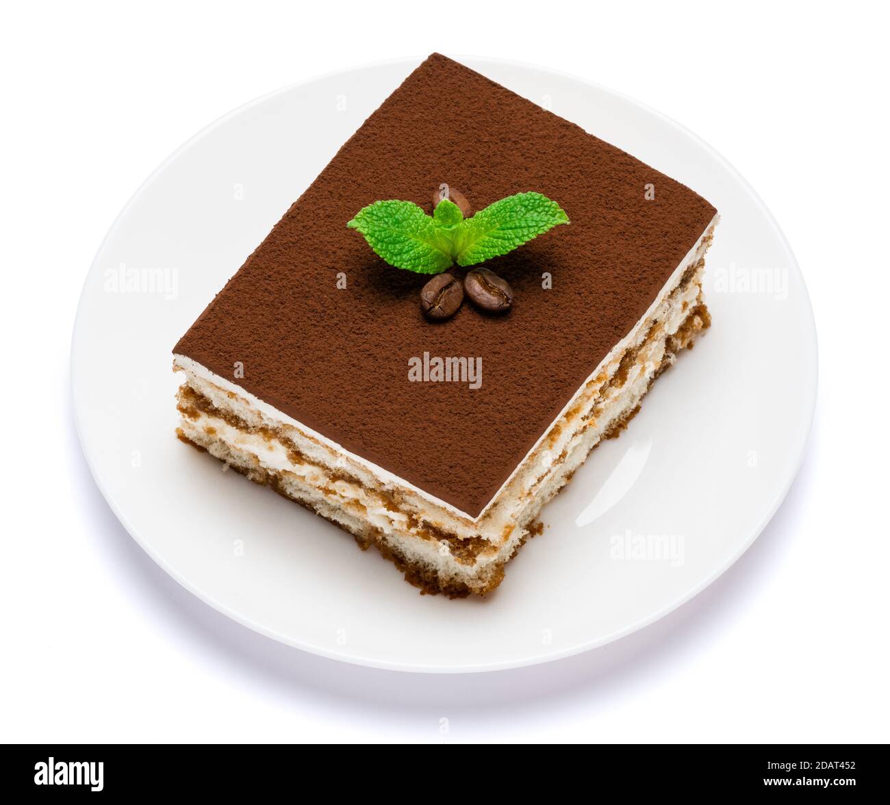 Traditional Italian Tiramisu square dessert portion on ceramic plate ...