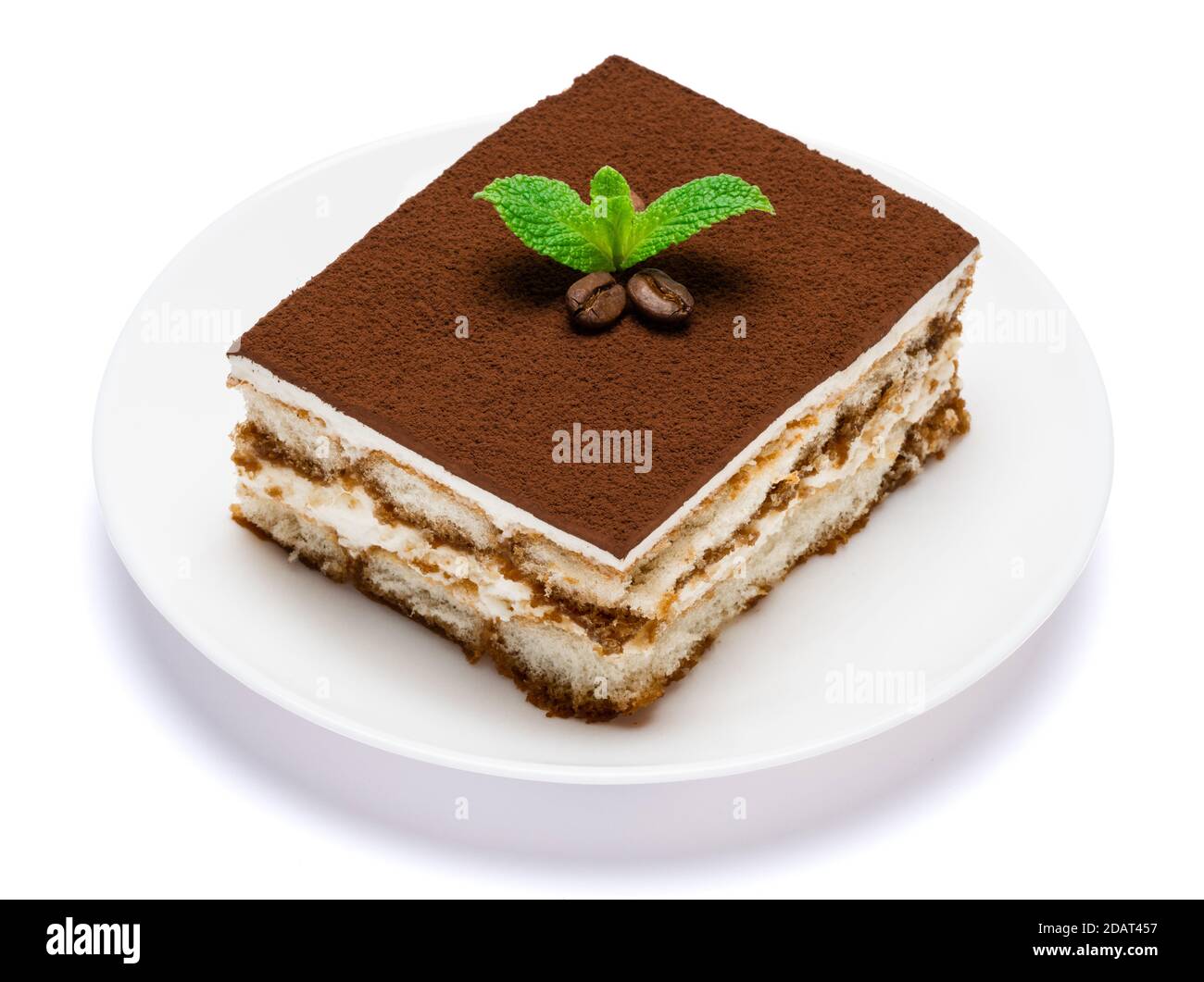 Traditional Italian Tiramisu square dessert portion on ceramic plate ...