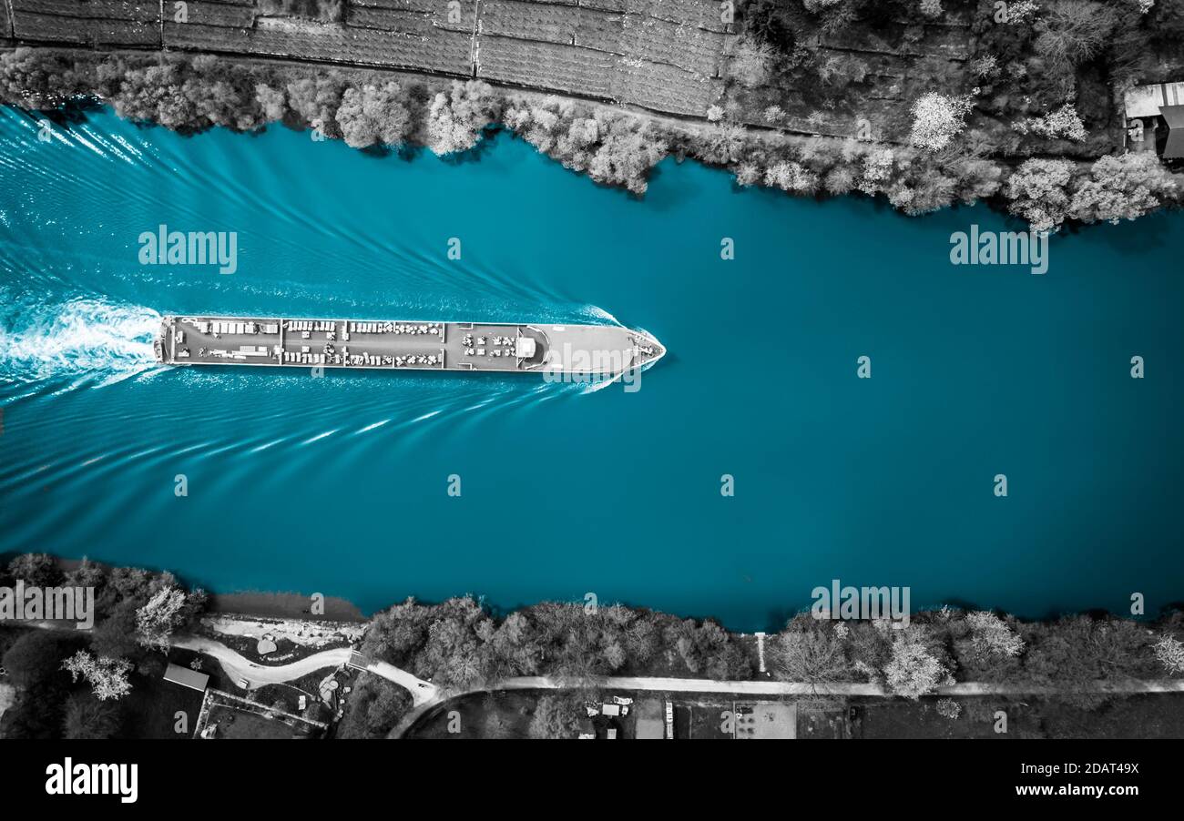 Aerial shot ship in river hi-res stock photography and images - Alamy