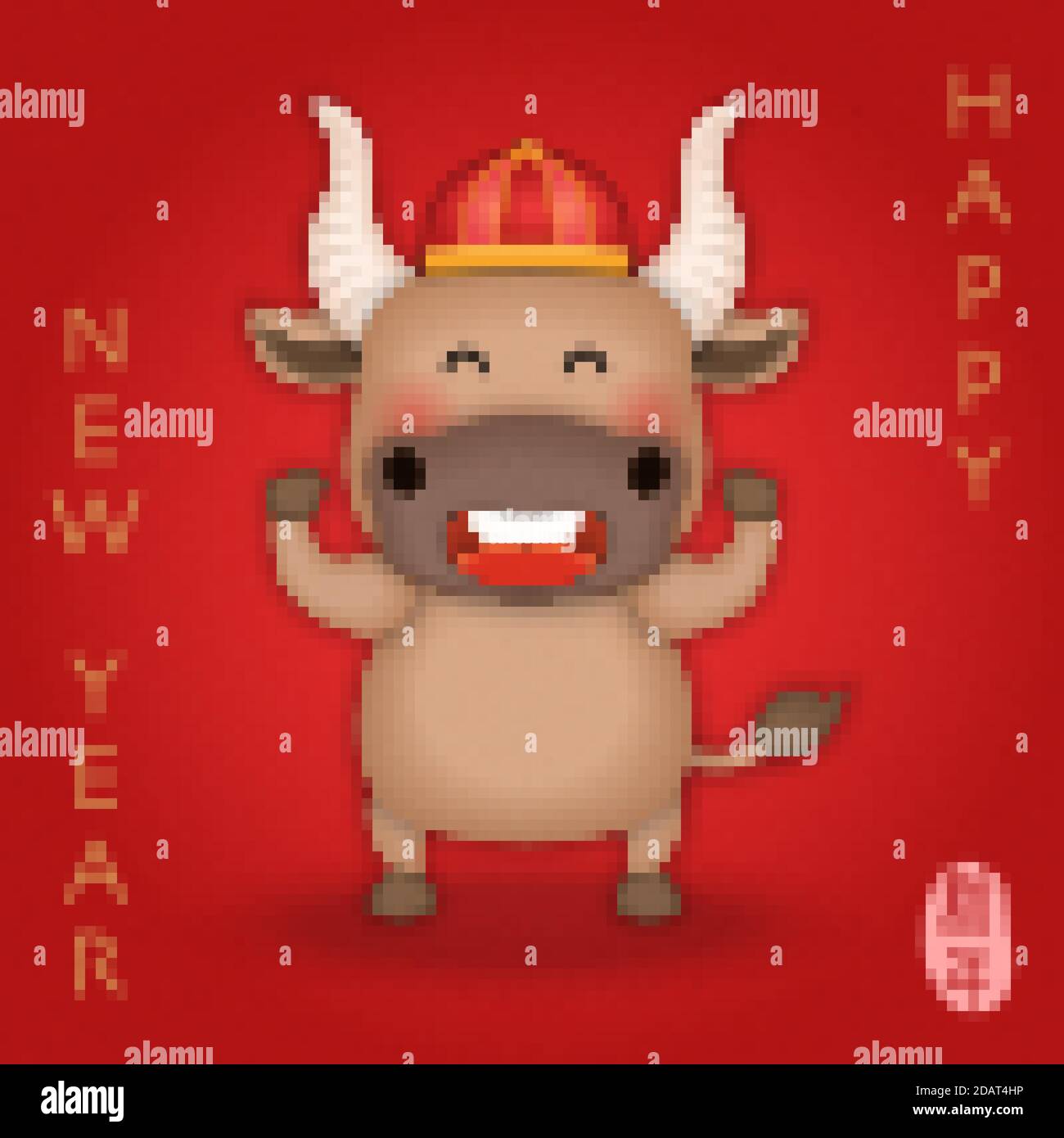2021 Chinese new year of cute cartoon ox with smiling face and paying ...