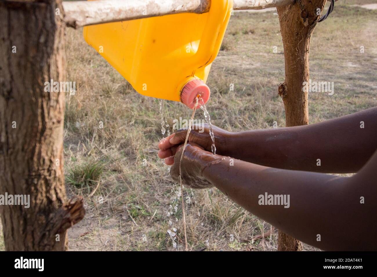 Hand washing innovation called tippy tap made of 5 liter can of water ...