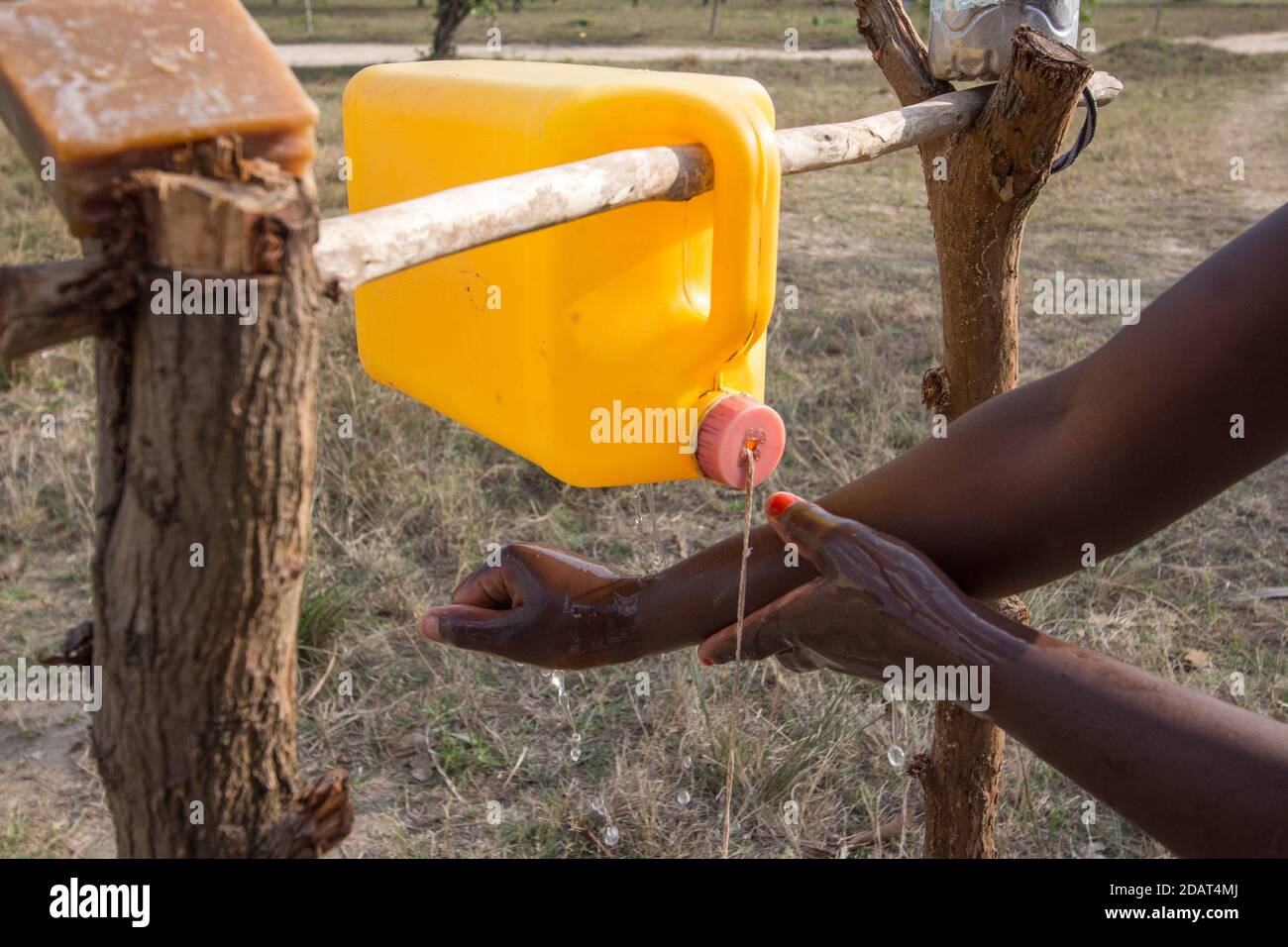 Hand washing innovation called tippy tap made of 5 liter can of water ...