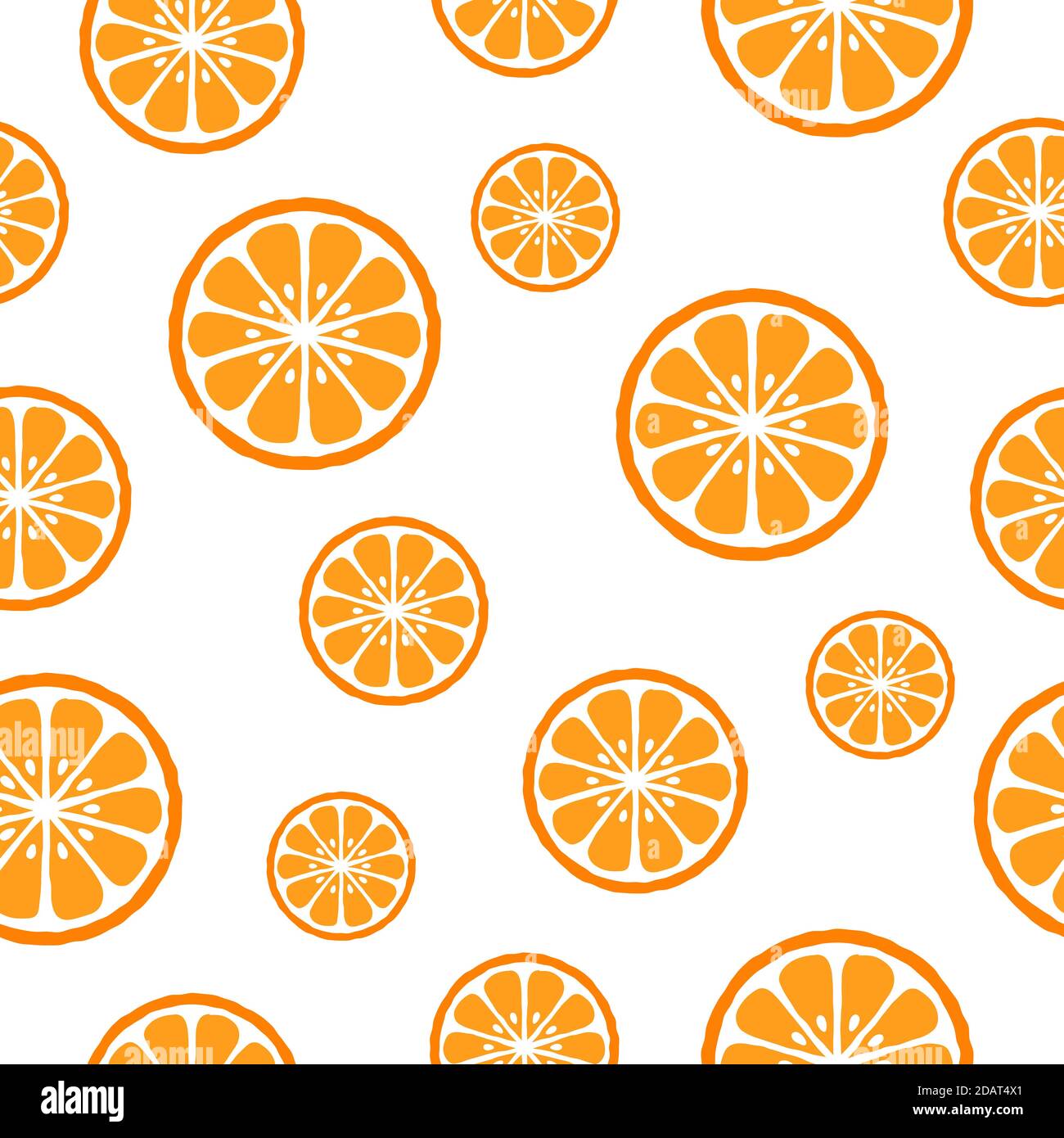 Seamless citrus pattern with orange slices on white background. Vector ...