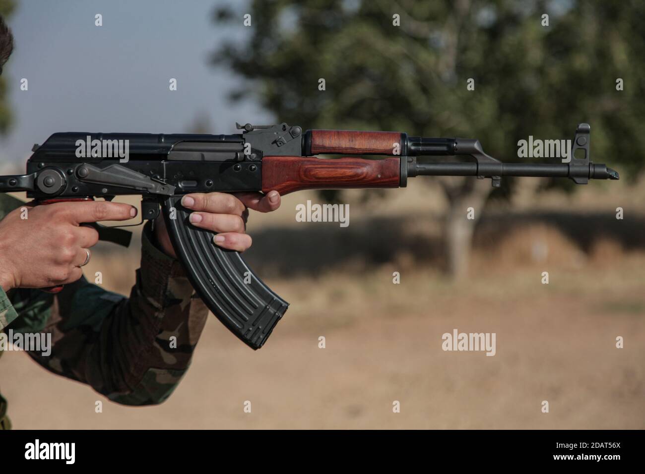 North Homs, Syria 2017: Syrian Soldier Fighter Hands Pointing AKS ...