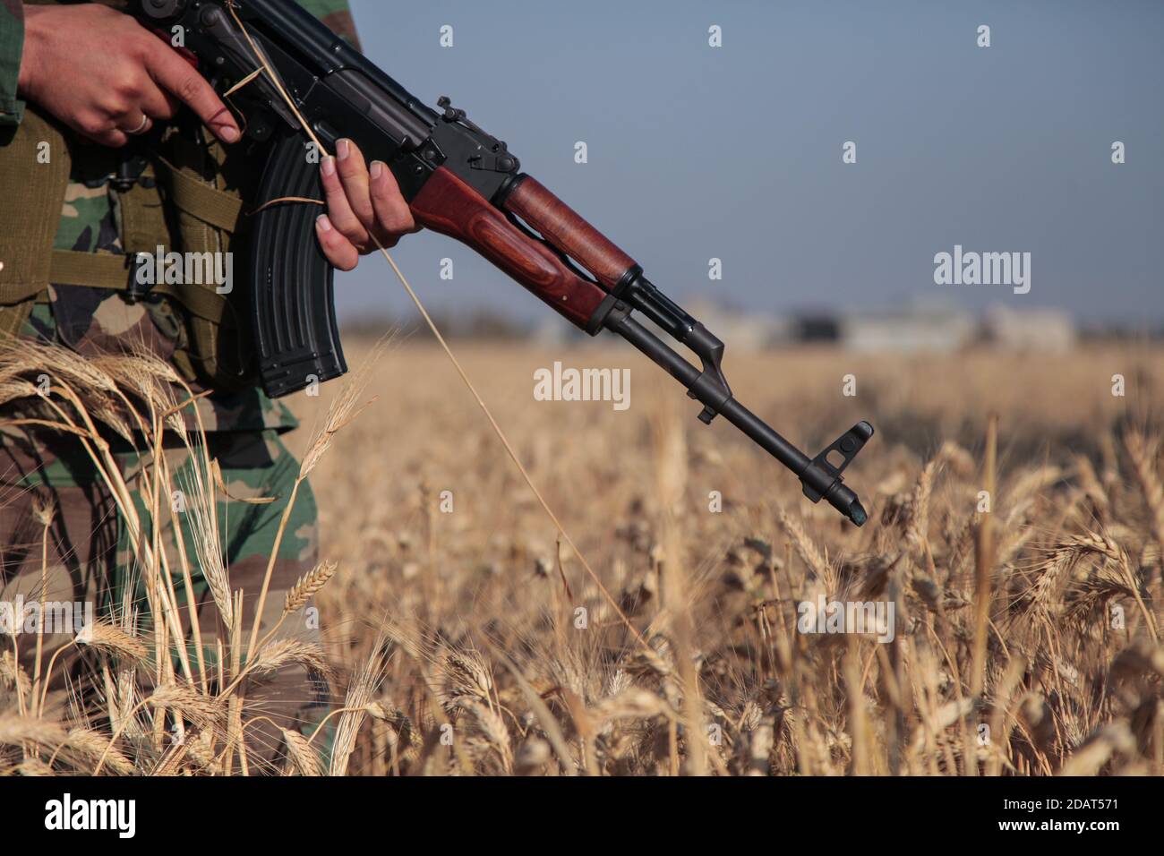 North Homs, Syria 2017: Syrian Soldier Fighter Holding AKS Russian ...