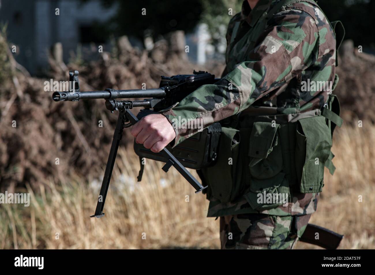 North Homs, Syria - 2017: Soldier Fighter Standing while Holding and ...