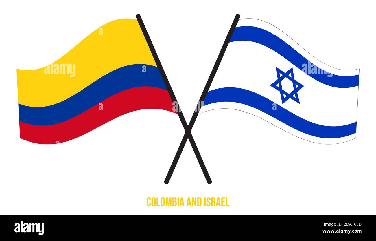 Colombia and Israel Flags Crossed And Waving Flat Style. Official ...