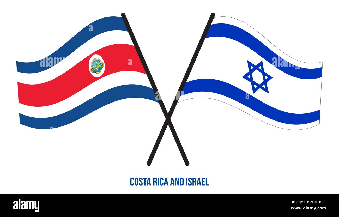 Costa Rica and Israel Flags Crossed And Waving Flat Style. Official ...