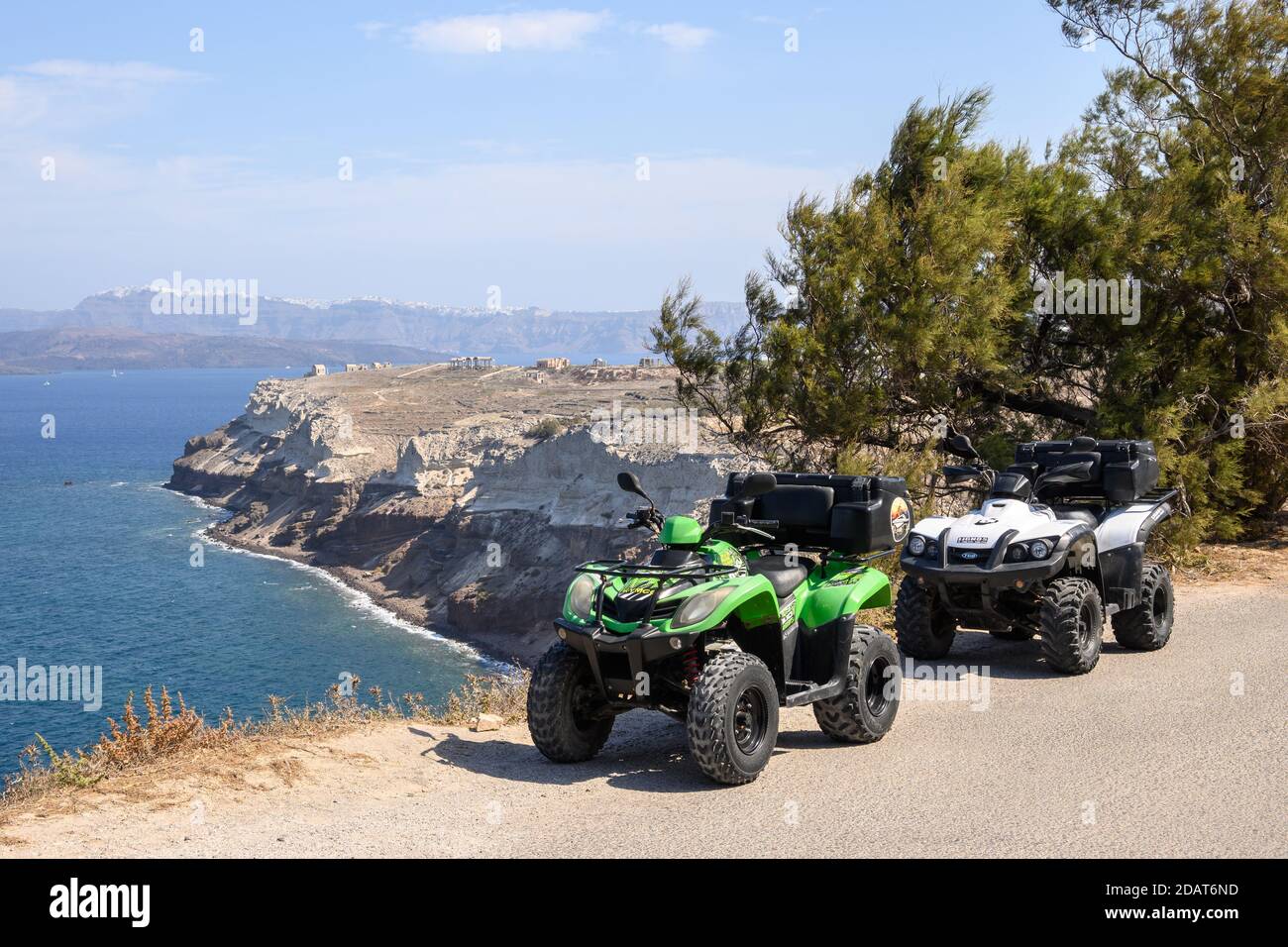 Santorini, Greece - September 16, 2020: Quad bikes parked on the ...