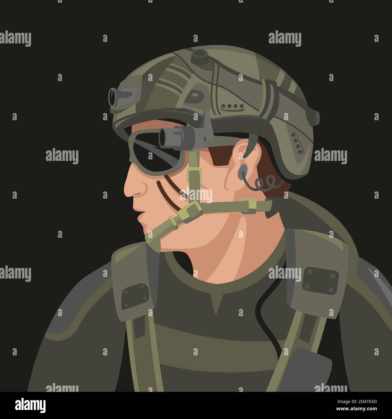 soldier in a helmet, vector illustration , flat style ,profile side ...