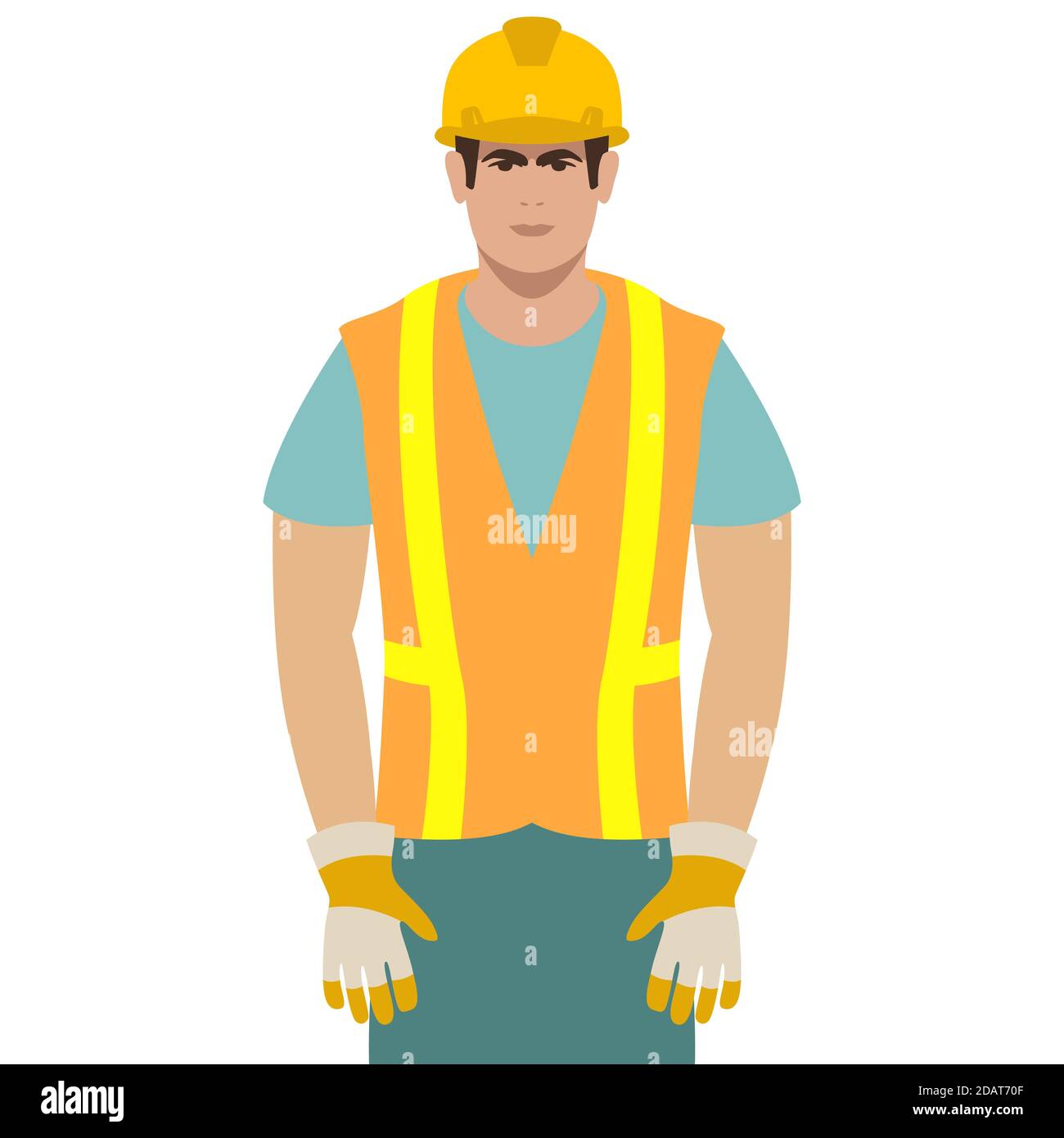 worker in a helmet , vector illustration , flat style ,front view Stock ...