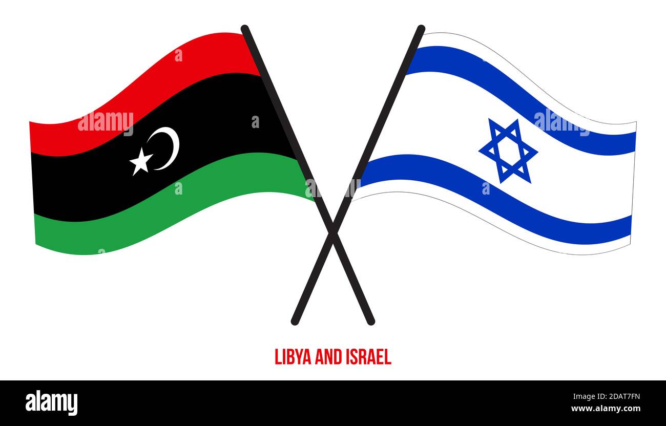 Libya and Israel Flags Crossed And Waving Flat Style. Official ...