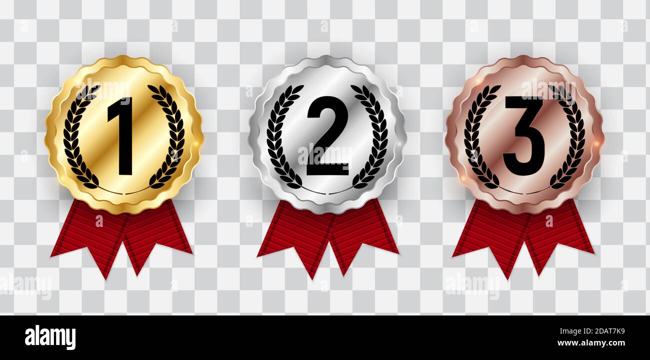 Gold, silver and bronze medal. Badge of the icon First, second and ...